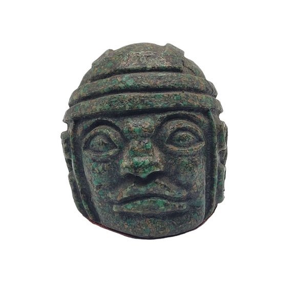 Accents | Vintage Crushed Green Stone Malachite Mayan Aztec Stone Head ...